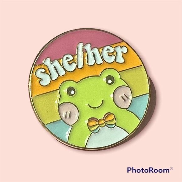 Jewelry | Kawaii Rainbow Froggy Pronouns Sheher Lgbtqia Trans Pride Enamel Pin | Poshmark